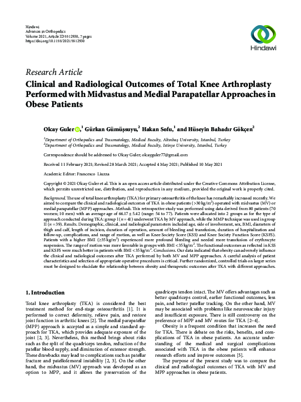 (PDF) Clinical and Radiological Outcomes of Total Knee Arthroplasty ...
