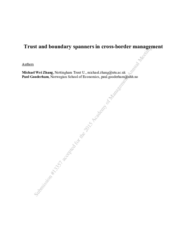 (PDF) Trust and boundary spanners in cross-border management