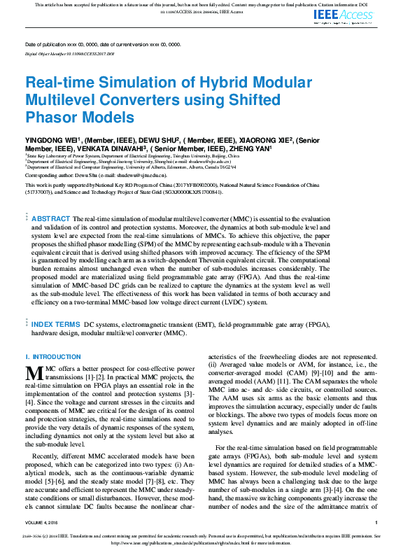 (PDF) Real-time Simulation of Hybrid Modular Multilevel Converters using Shifted Phasor Models