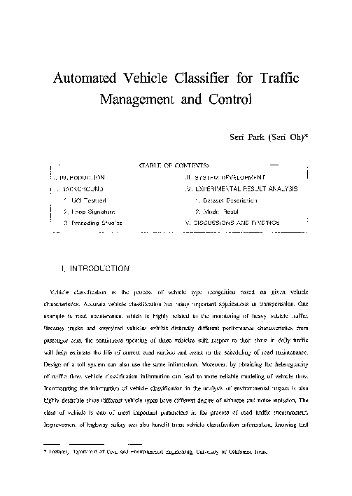 (PDF) Automated Vehicle Classifier for Traffic Management and Control