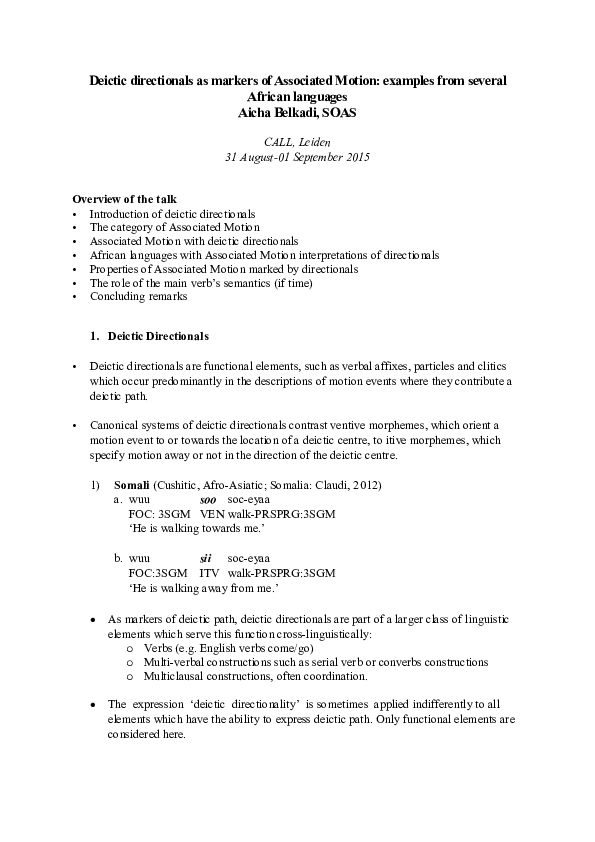 (PDF) Deictic directionals as markers of Associated Motion:examples ...