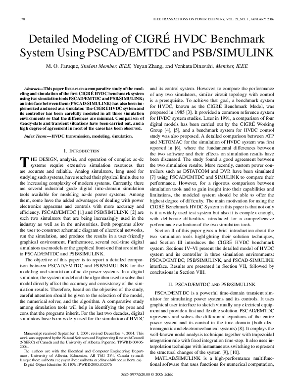 (PDF) Detailed Modeling of CIGRÉ HVDC Benchmark System Using PSCAD ...