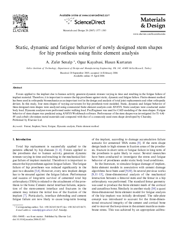 (PDF) Static, Dynamic And Fatigue Behavior Of Newly Designed Stem ...