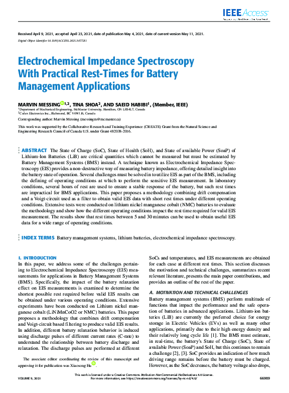 (PDF) Electrochemical Impedance Spectroscopy With Practical Rest-Times for Battery Management ...