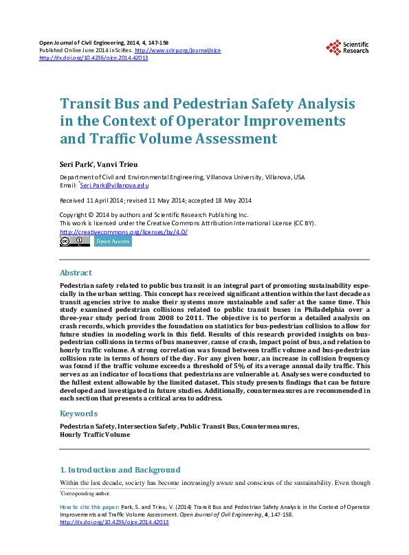 (PDF) Transit Bus and Pedestrian Safety Analysis in the Context of ...