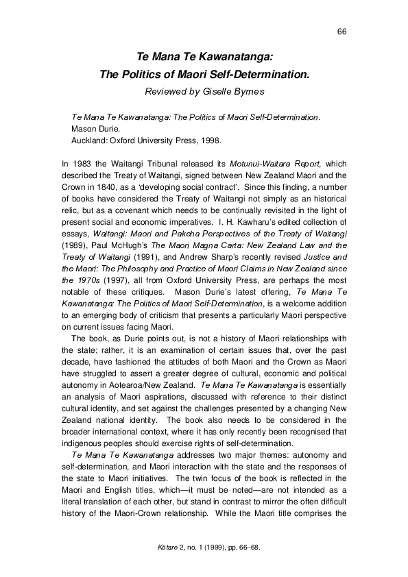 (PDF) Te Mana te Kawanatanga: the politics of Maori self-determination