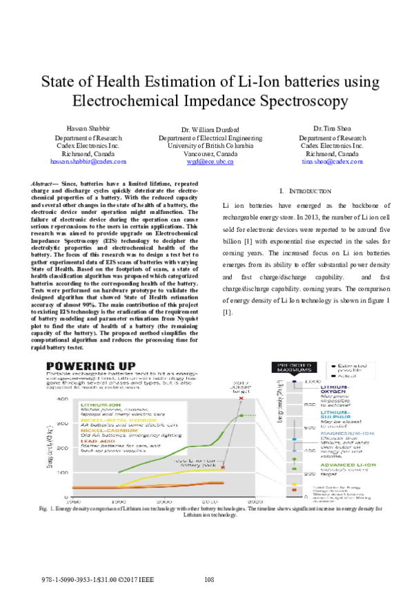 (PDF) State of health estimation of Li-ion batteries using Electrochemical Impedance Spectroscopy