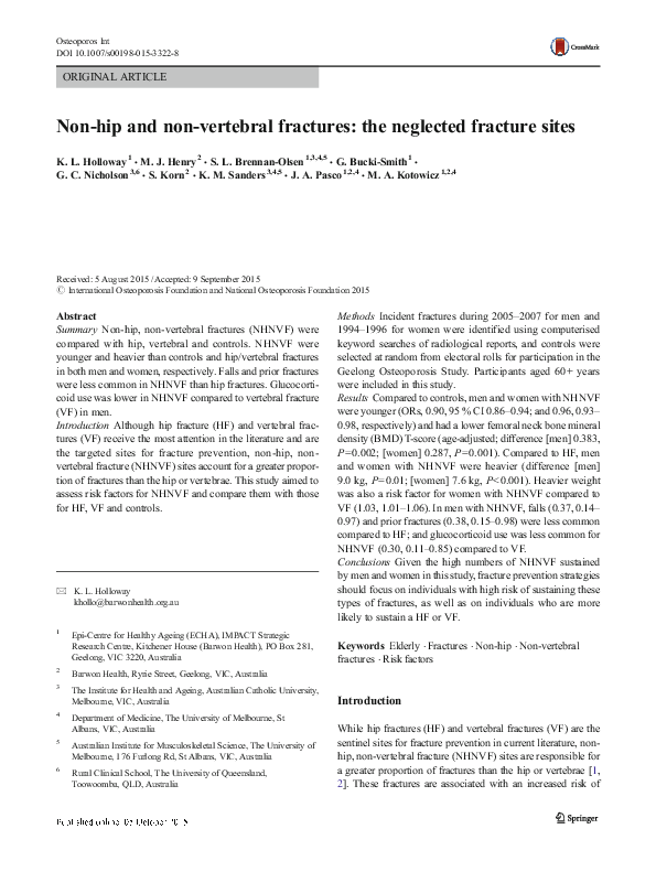(PDF) Non-hip and non-vertebral fractures: the neglected fracture sites