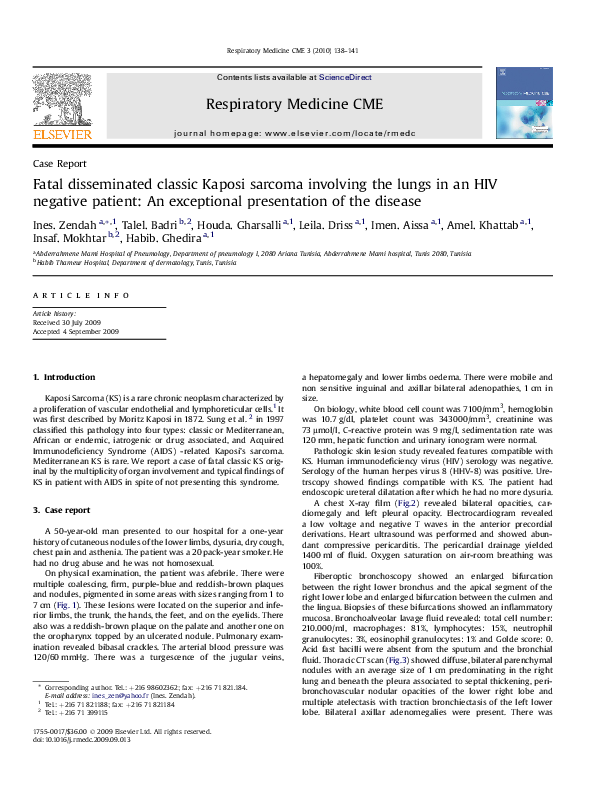 (PDF) Kaposi's sarcoma ofthelung: radiography andpathology | Fekadu Wakjira - Academia.edu