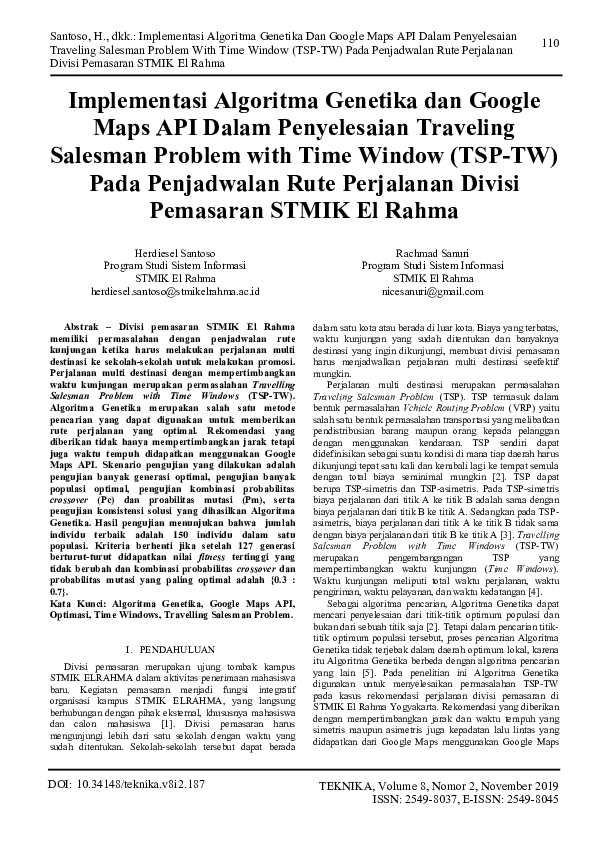(PDF) Implementasi Algoritma Genetika dan Google Maps API Dalam Penyelesaian Traveling Salesman ...