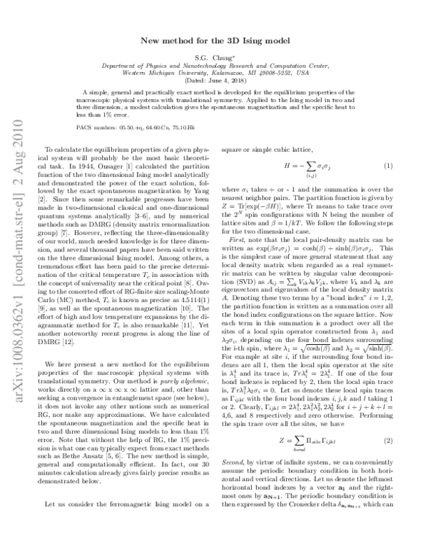 (PDF) New method for the 3D Ising model