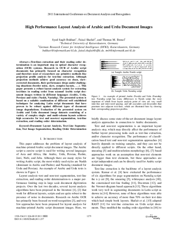 (PDF) High Performance Layout Analysis of Arabic and Urdu Document Images