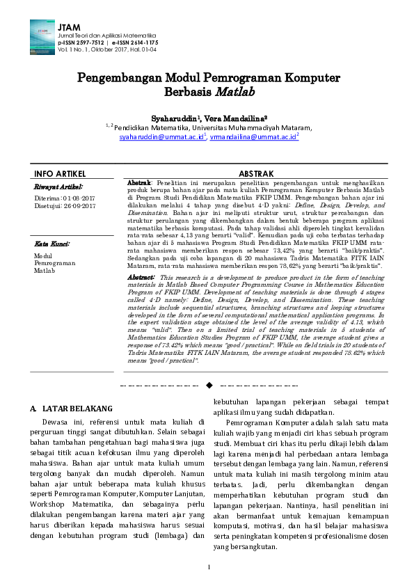 (PDF) Pengembangan Modul Pemrograman Komputer Berbasis Matlab