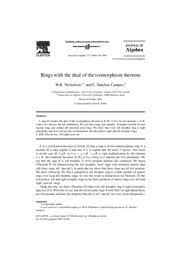 (PDF) Rings with the dual of the isomorphism theorem