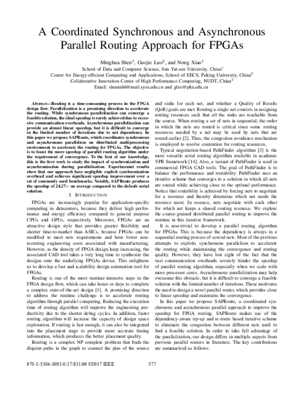 Pdf A Coordinated Synchronous And Asynchronous Parallel Routing Approach For Fpgas