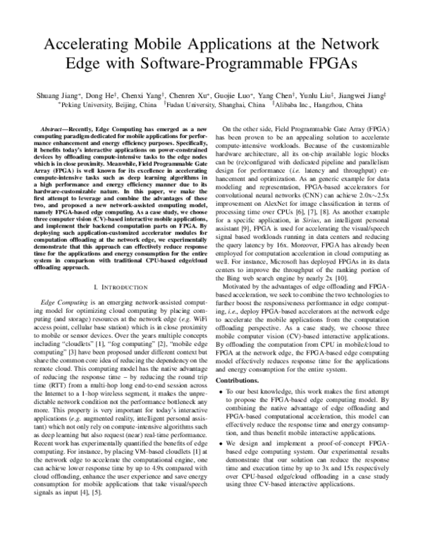 (PDF) Accelerating Mobile Applications at the Network Edge with Software-Programmable FPGAs