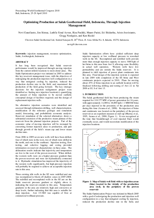 (PDF) Optimizing Production at Salak Geothermal Field, Indonesia ...