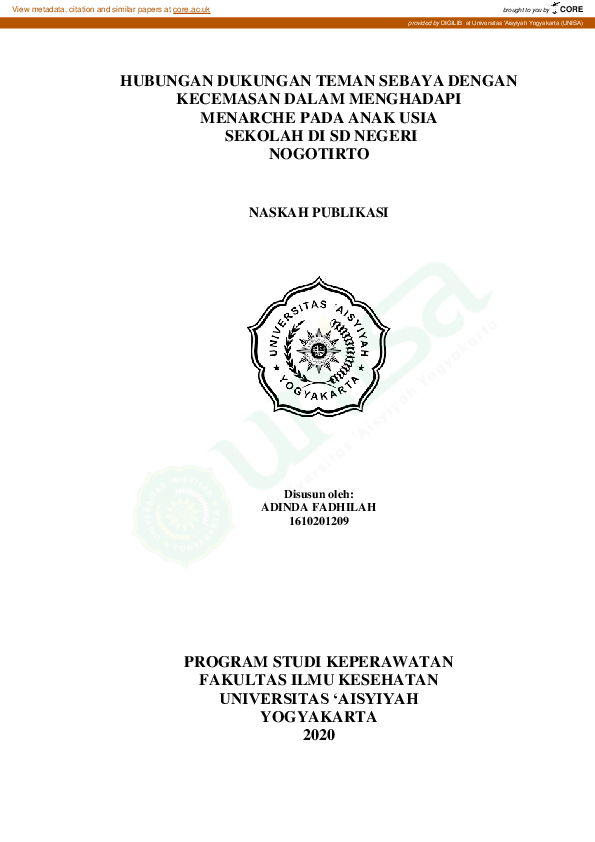 (PDF) Hubungan Dukungan Teman Sebaya Dengan Kecemasan Dalam Menghadapi Menarche Pada Anak Usia ...