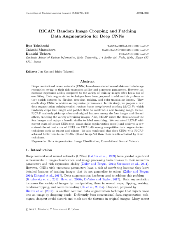 (PDF) RICAP: Random Image Cropping and Patching Data Augmentation for Deep CNNs