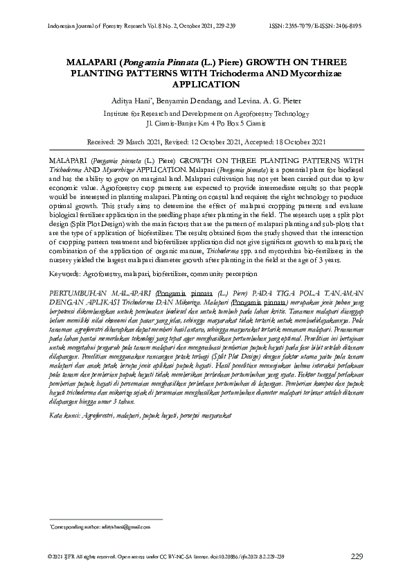 (PDF) MALAPARI (Pongamia Pinnata (L.) Piere) GROWTH ON THREE PLANTING ...