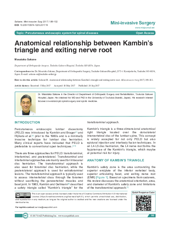 (PDF) Anatomical relationship between Kambin's triangle and exiting ...