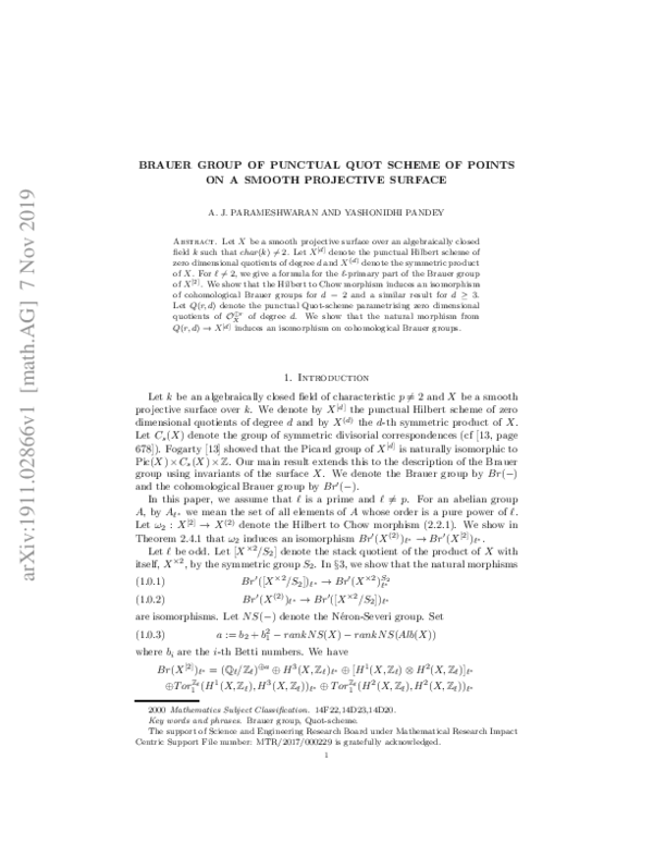 (PDF) Brauer Group of Punctual Quot Scheme of Points on a Smooth Projective Surface