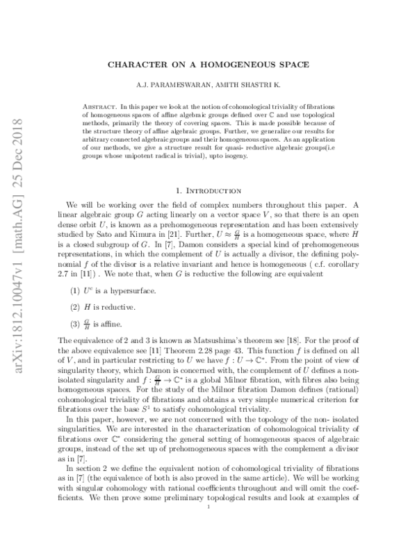 (PDF) Character on a homogeneous space