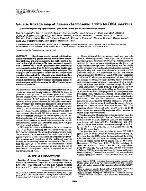 (PDF) Genetic linkage map of human chromosome 7 with 63 DNA markers ...