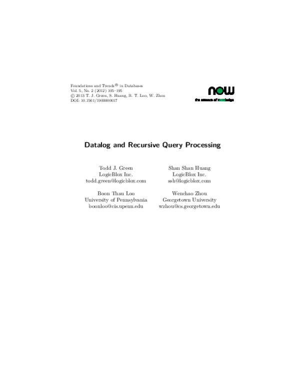 (PDF) Datalog and Recursive Query Processing