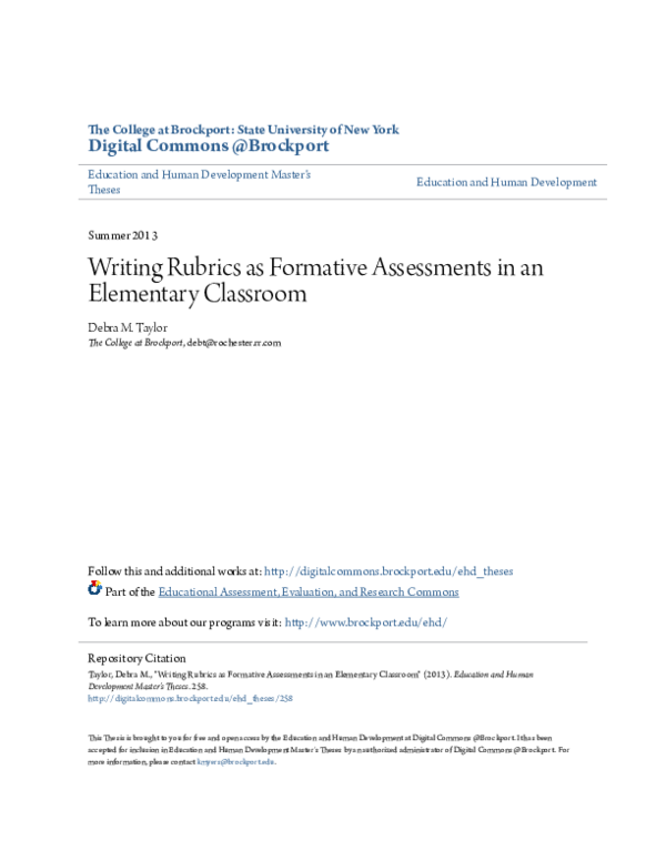 (PDF) Writing Rubrics as Formative Assessments in an Elementary Classroom