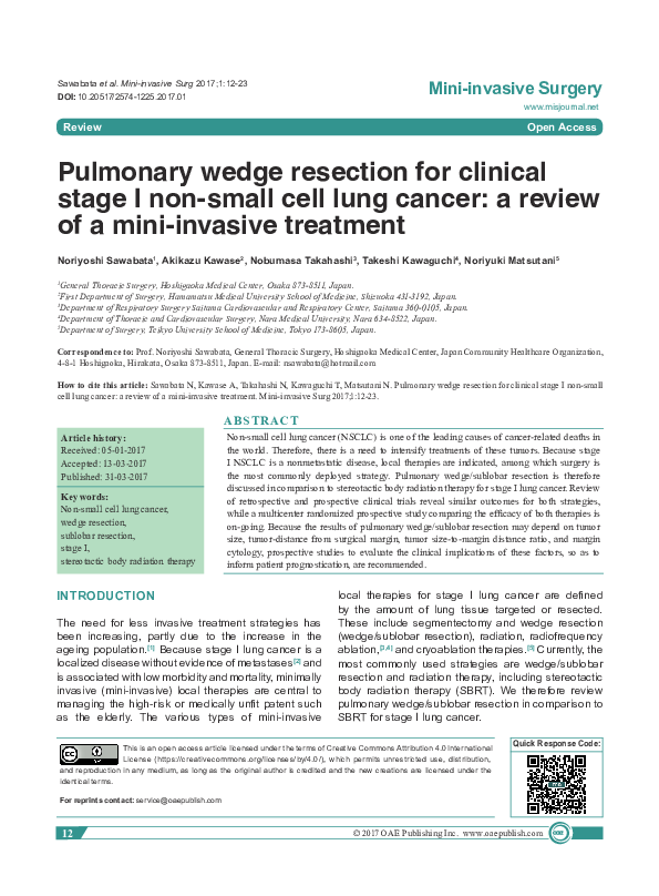 (PDF) Pulmonary wedge resection for clinical stage I non-small cell ...