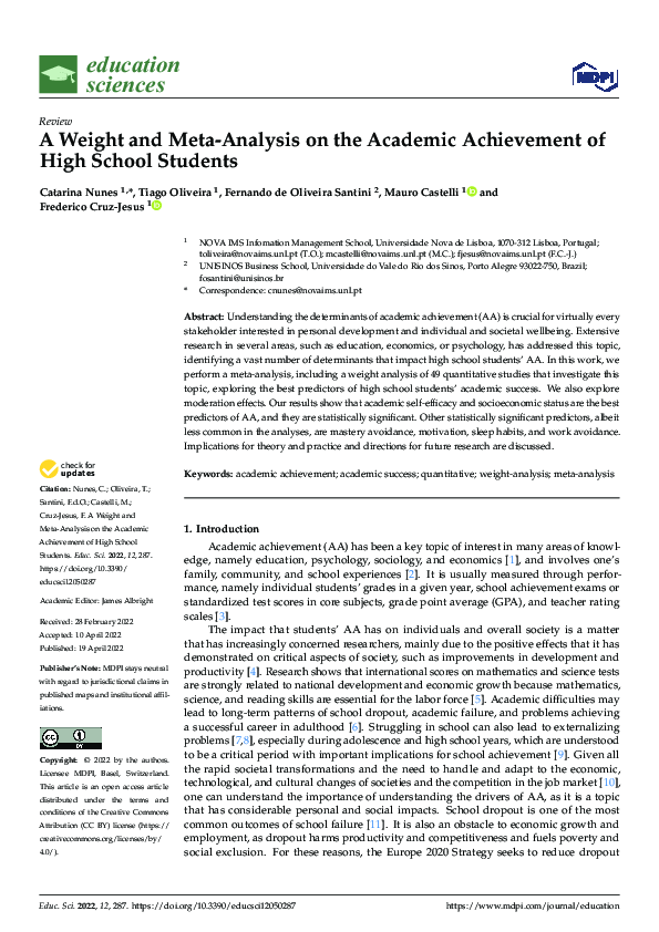 (PDF) A Weight and Meta-Analysis on the Academic Achievement of High ...