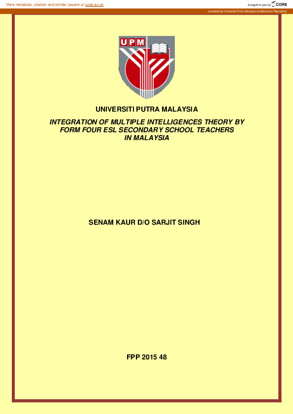 (PDF) Integration of multiple intelligences theory by form four ESL ...