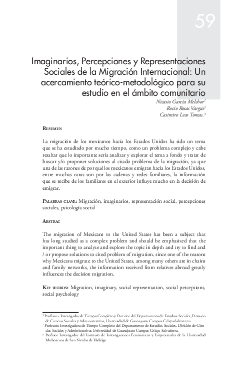 (PDF) Imaginarios, Percepciones y Representaciones Sociales de la Migración Internacional: Un ...