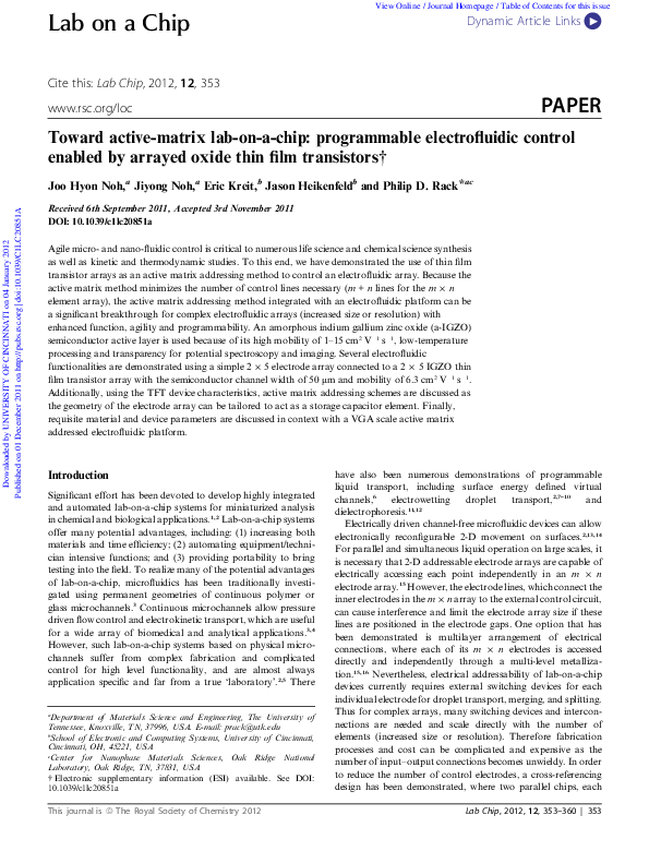 (PDF) Toward active-matrix lab-on-a-chip: programmable electrofluidic ...