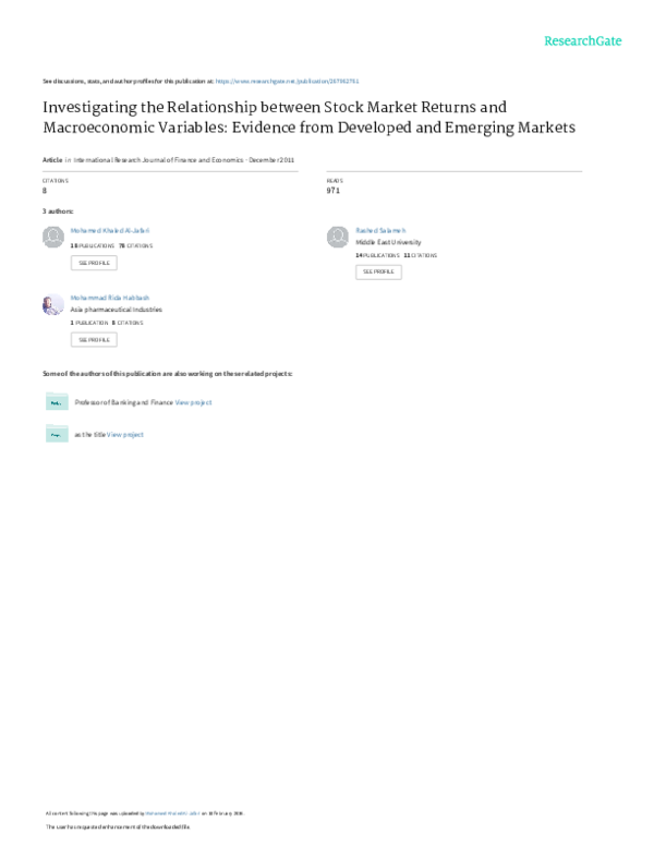 Pdf Investigating The Relationship Between Stock Market Returns And Macroeconomic Variables