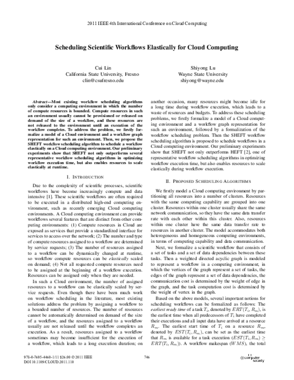 Pdf Scheduling Scientific Workflows Elastically For Cloud Computing Cui Lin