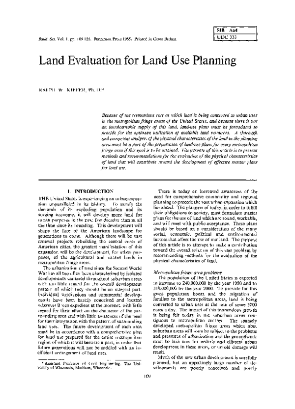 (PDF) Land evaluation for land use planning