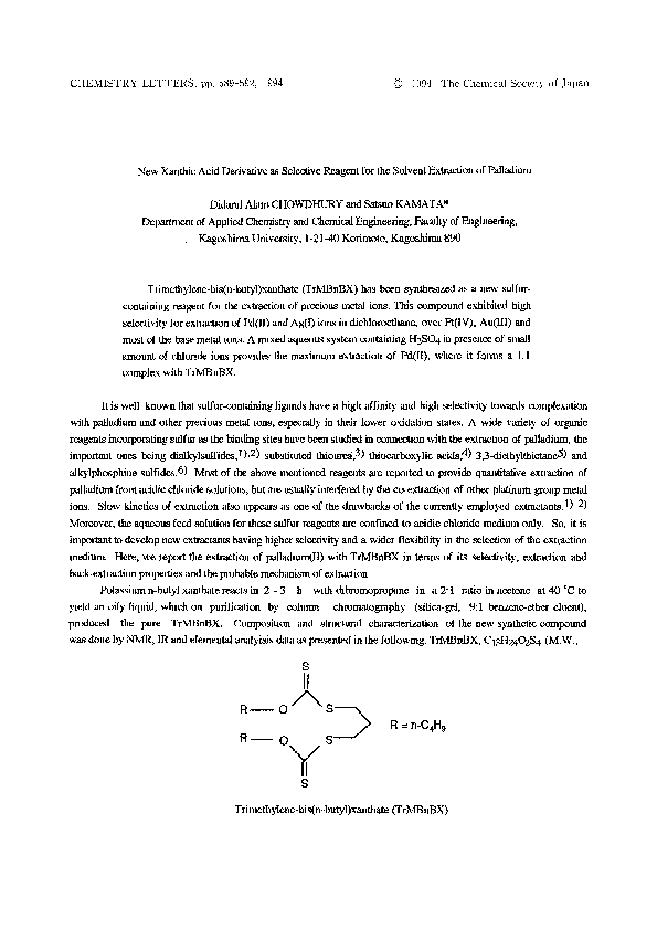 (PDF) New Xanthic Acid Derivative as Selective Reagent for the Solvent ...
