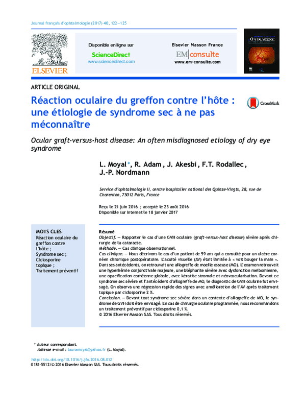 (PDF) Réaction oculaire du greffon contre l’hôte : une étiologie de ...