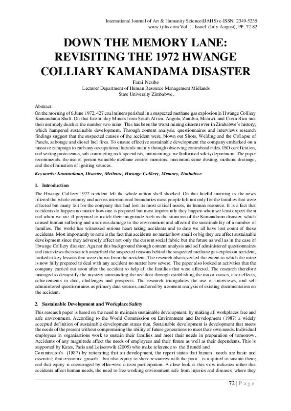 (PDF) Down the Memory Lane : Revisiting the 1972 Hwange Colliary ...