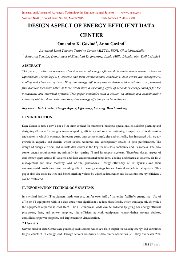 (PDF) Design Aspect of Energy Efficient Data Center