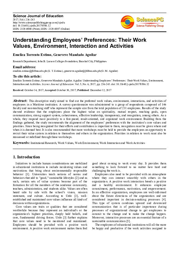 (PDF) Understanding Employees’ Preferences: Their Work Values ...