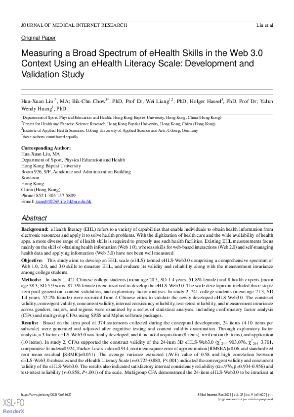 (PDF) Measuring a Broad Spectrum of eHealth Skills in the Web 3.0 ...