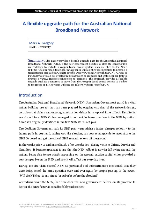 (PDF) A flexible upgrade path for the Australian National Broadband Network