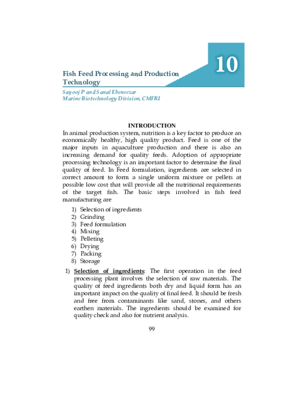 (PDF) Fish Feed Processing and ProductionTechnology