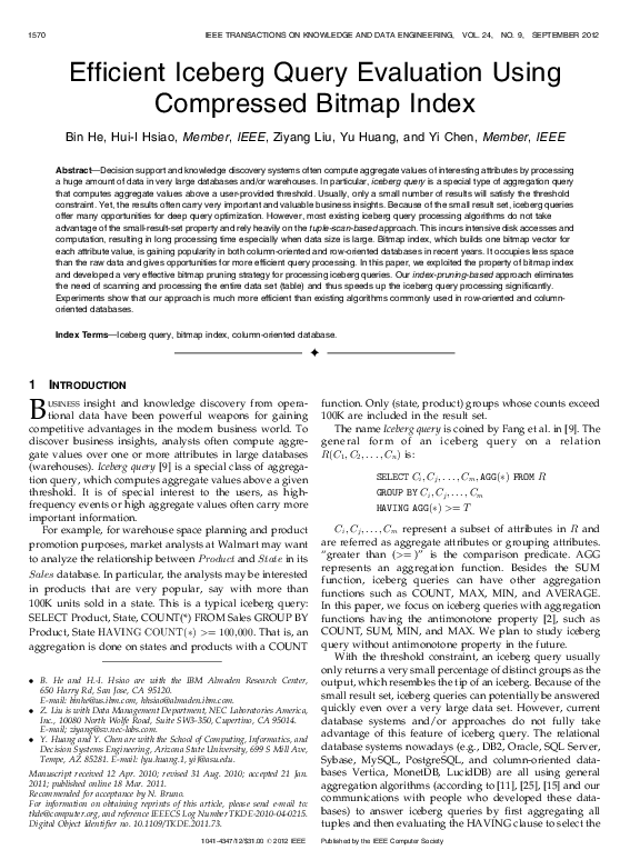 (PDF) Efficient Iceberg Query Evaluation Using Compressed Bitmap Index