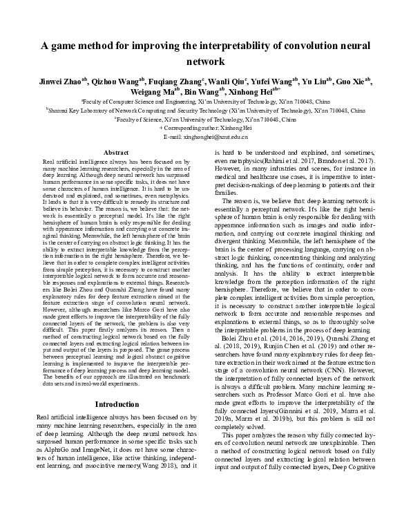 Pdf A Game Method For Improving The Interpretability Of Convolution Neural Network