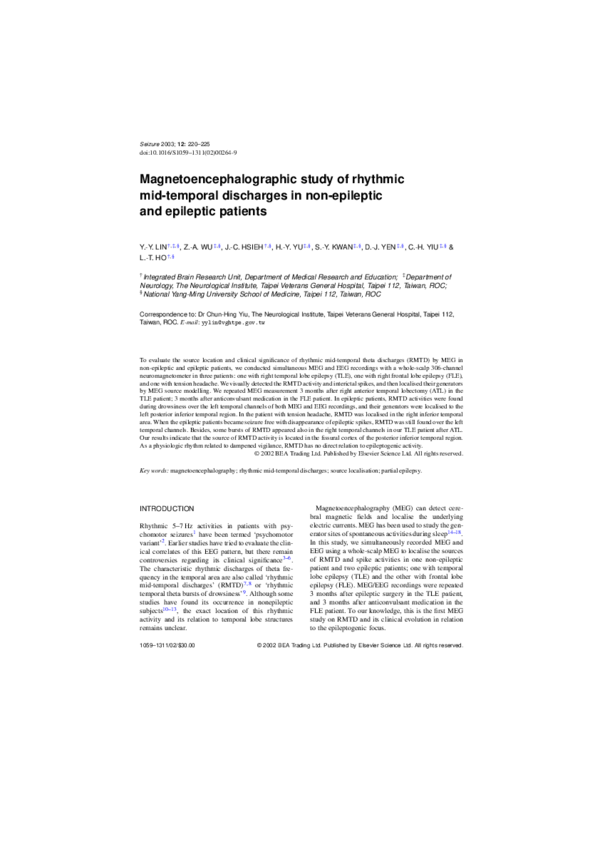 (PDF) Magnetoencephalographic study of rhythmic mid-temporal discharges ...