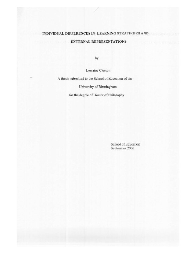 (PDF) Individual differences in learning strategies and external representations